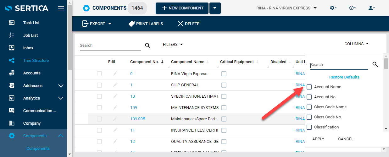 Column selector and column order – Sertica Yacht